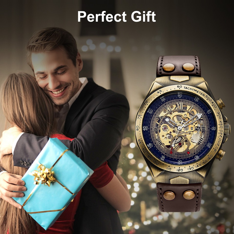 Luxury Retro Men's Automatic Mechanical Wrist Watch Roman Numeral ...