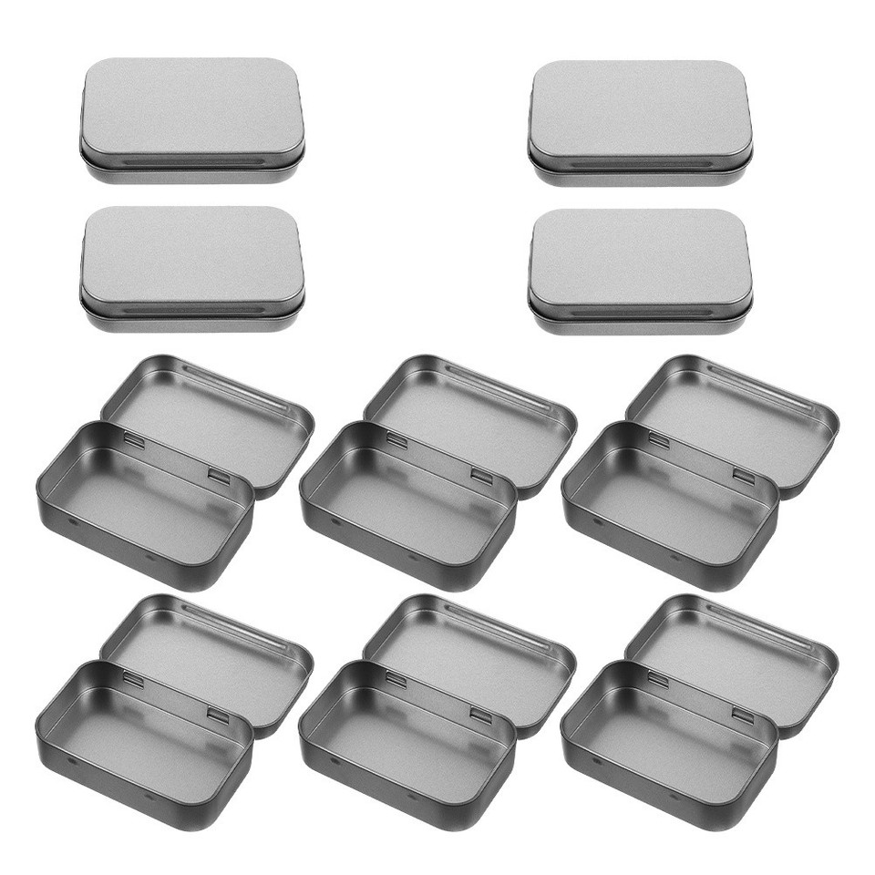 10 Pcs Metal Rectangular Tinplate Boxes Small Storage Case With Hinged ...