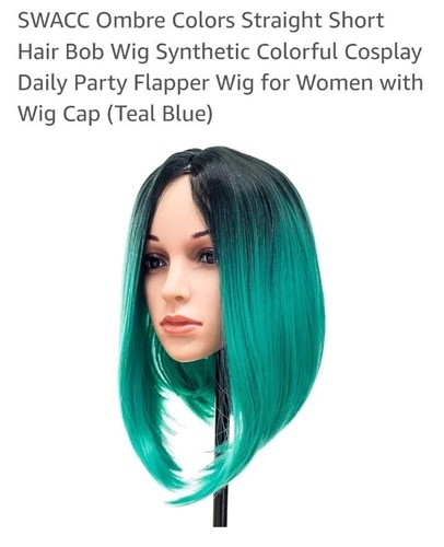 SWACC Ombre Colors Straight Short Hair Bob Wig Synthetic Colorful ...
