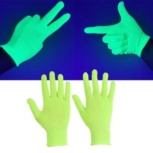 5 Pair Fluorescent Green Gloves Glow in UV Neon Party Blacklight for ...