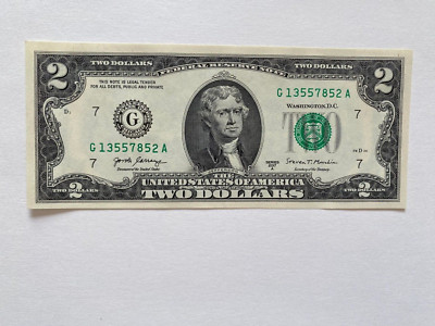 $2 Two Dollar Bill 2017 Series G 13557852 A Real Money US Dollars Paper ...