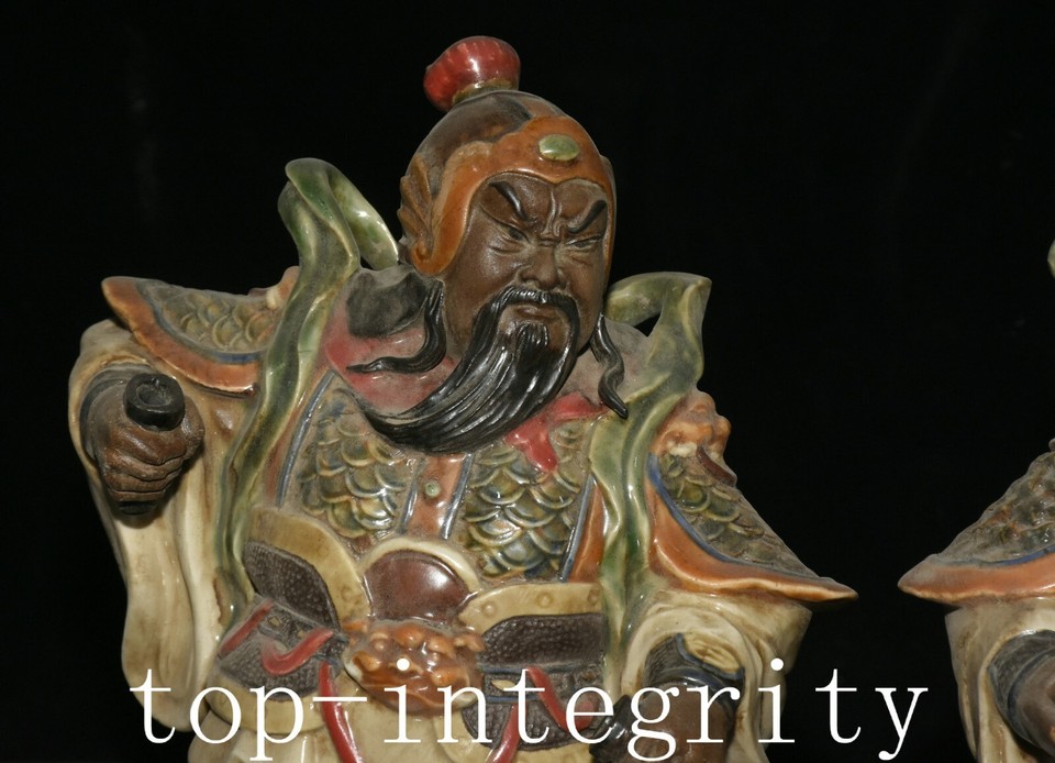 10.6'' Old China Dynasty Wucai Porcelain Door-god Door Gods Statue Pair ...