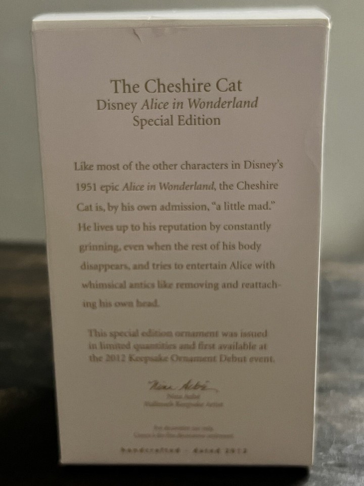 2012 Hallmark Ornament Cheshire Cat Disney's Alice In Wonderland ...