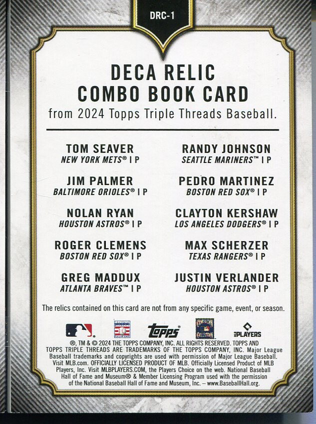 2024 TOPPS TRIPLE THREADS BOOKLET 10 RELIC 03/10 RYAN/CLEMENS/MADDUX ...