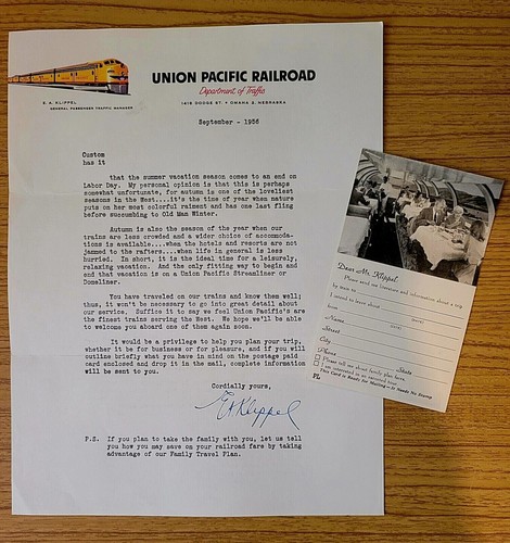 1956 Union Pacific Railroad, letter from, Dept. of Traffic, about ...