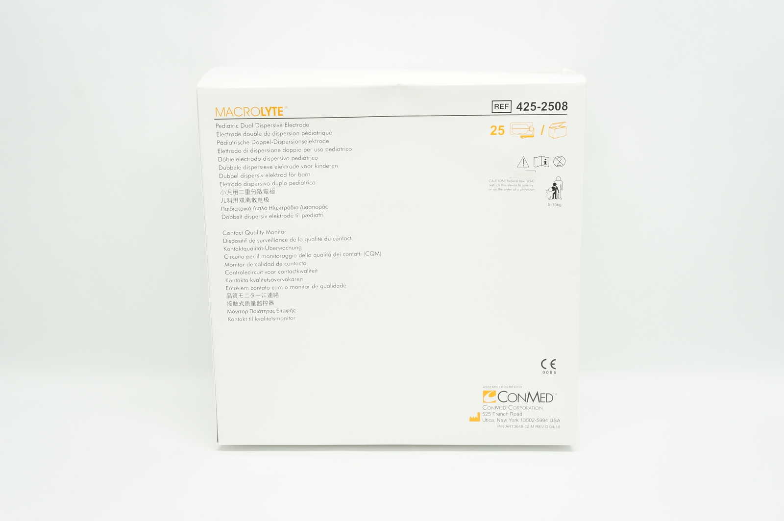ConMed 425-2508 MACROLYTE Pediatric Dual Dispersive Electrode 5-15kg ...