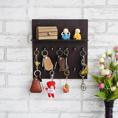 Premium Wooden Key Chain Wall Hanging Board with 14 Hooks and Shelf ...