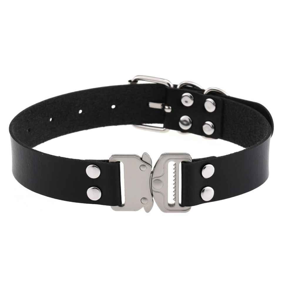 Mens Womens Gothic Punk Black Spiked Stud Choker Faux Leather Neckband ...