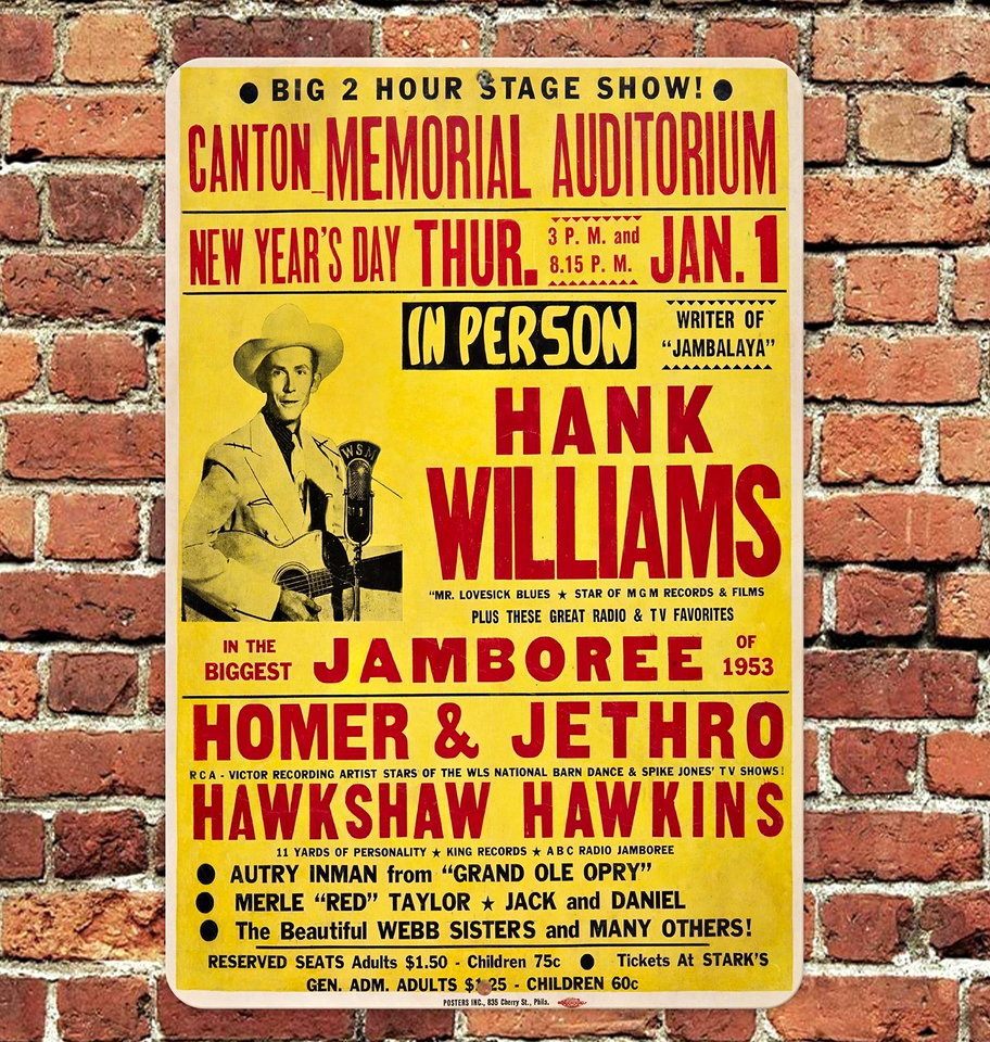 Hank Williams Aluminum Metal Sign 8"x12" Retro Concert | eBay