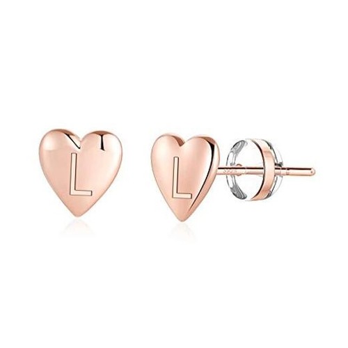 Heart Initial Stud Earrings for Girls - S925 Sterling Silver Post L ...