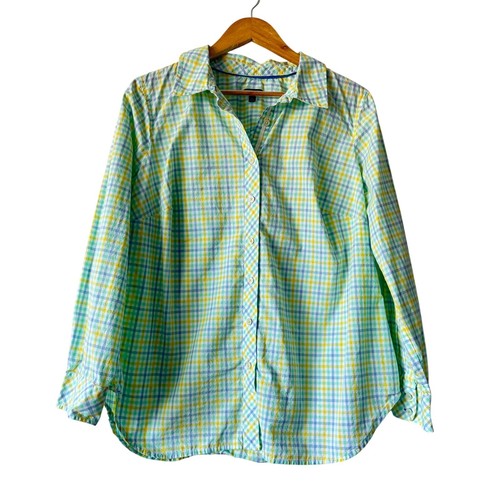 Talbots Shirt Women 1X Plus Green Blue Checkered Button Up Classic ...
