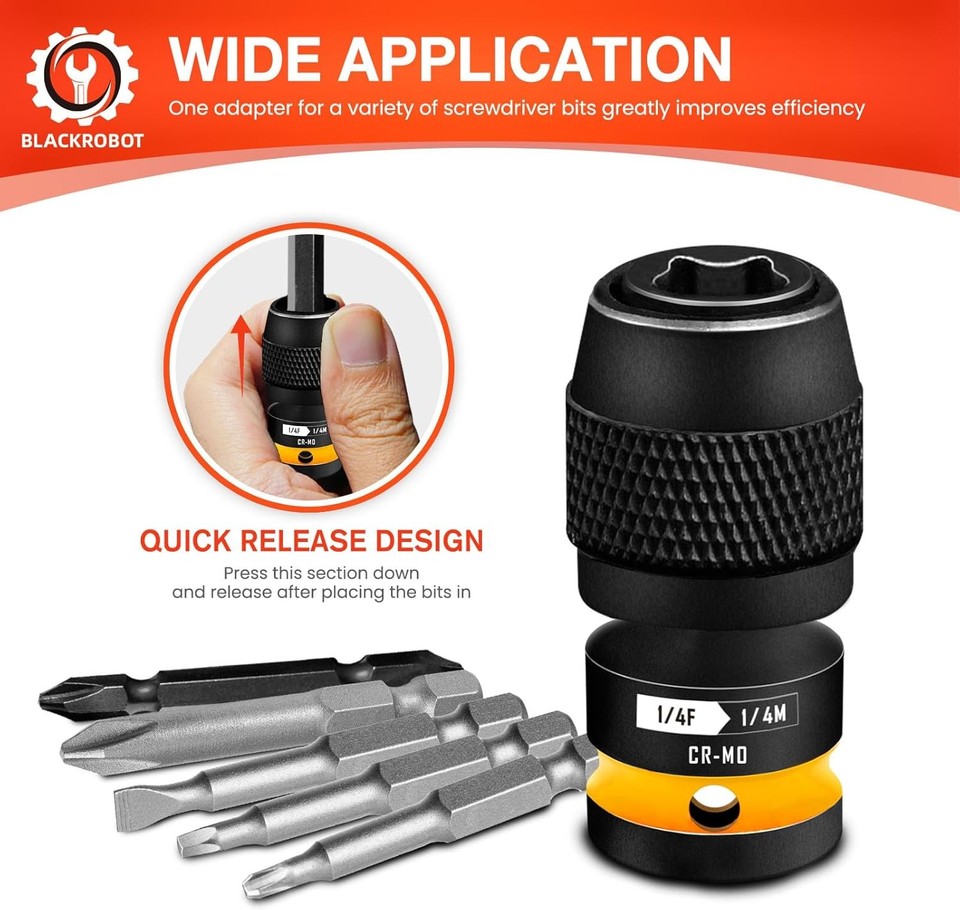 2PCS Quick Release Impact Bit Holders 1/4-Inch Square Drive to 1/4-Inch Hex Sock | eBay