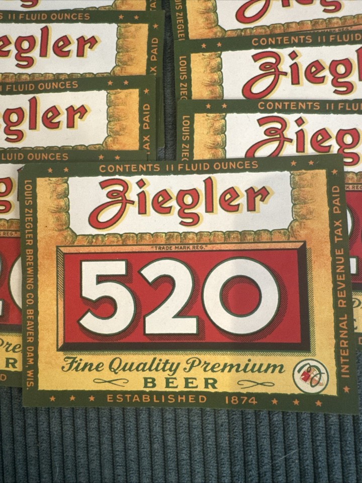 Vintage Beer Labels 9 - Ziegler 520 11 oz. Beer Labels Beaver Dam ...