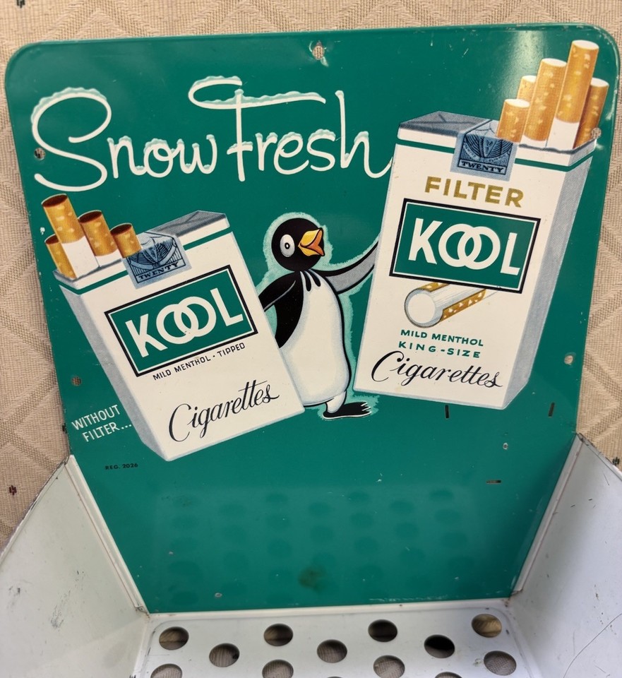 Vintage 1960's Kool Menthol Cigarettes Metal Store Display Penguin Tin ...