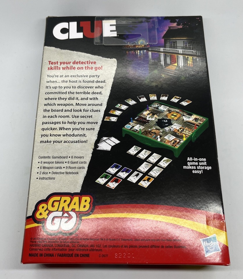 Board Game CLUE Grab & Go Portable Travel Family Hasbro Gaming 2014 ...