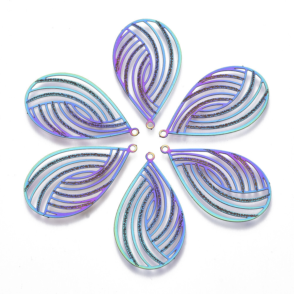 50pcs Colorful Vacuum Plating 201 Stainless Steel Filigree Pendants 23 ...