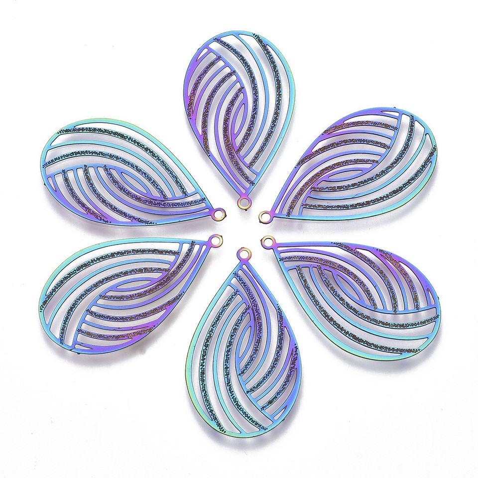 50pcs Colorful Vacuum Plating 201 Stainless Steel Filigree Pendants 23 ...