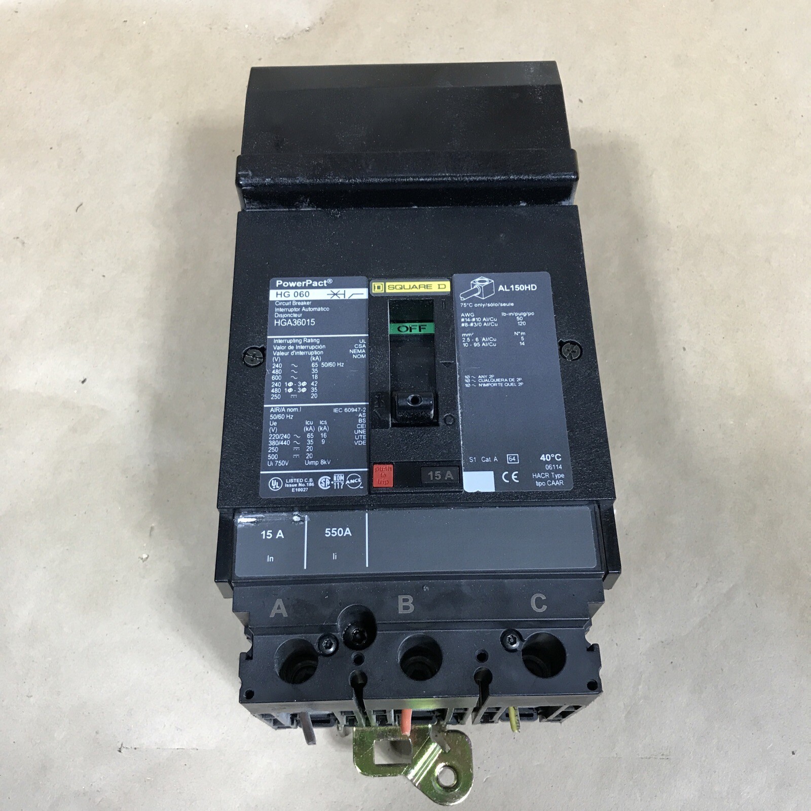 Square D HGA36015 15 Amp 600 VAC 3 Pole PowerPact H I-Line Breaker ...