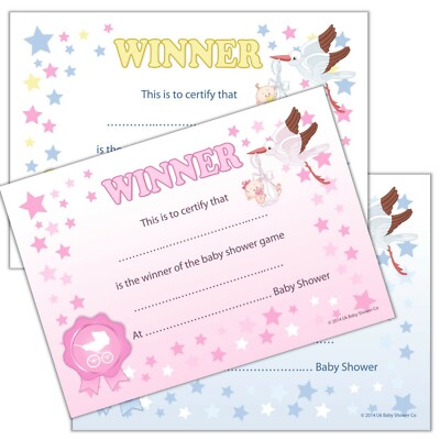 WINNER CERTIFICATES - Baby Shower Party Games Prize, 10/20 pack Pink ...