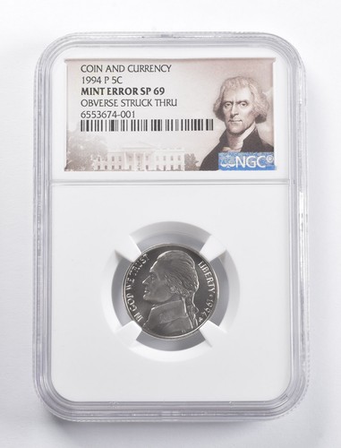 Error SP69 1994-P Jefferson Nickel Coins & Currency OBV Struck Thru NGC ...