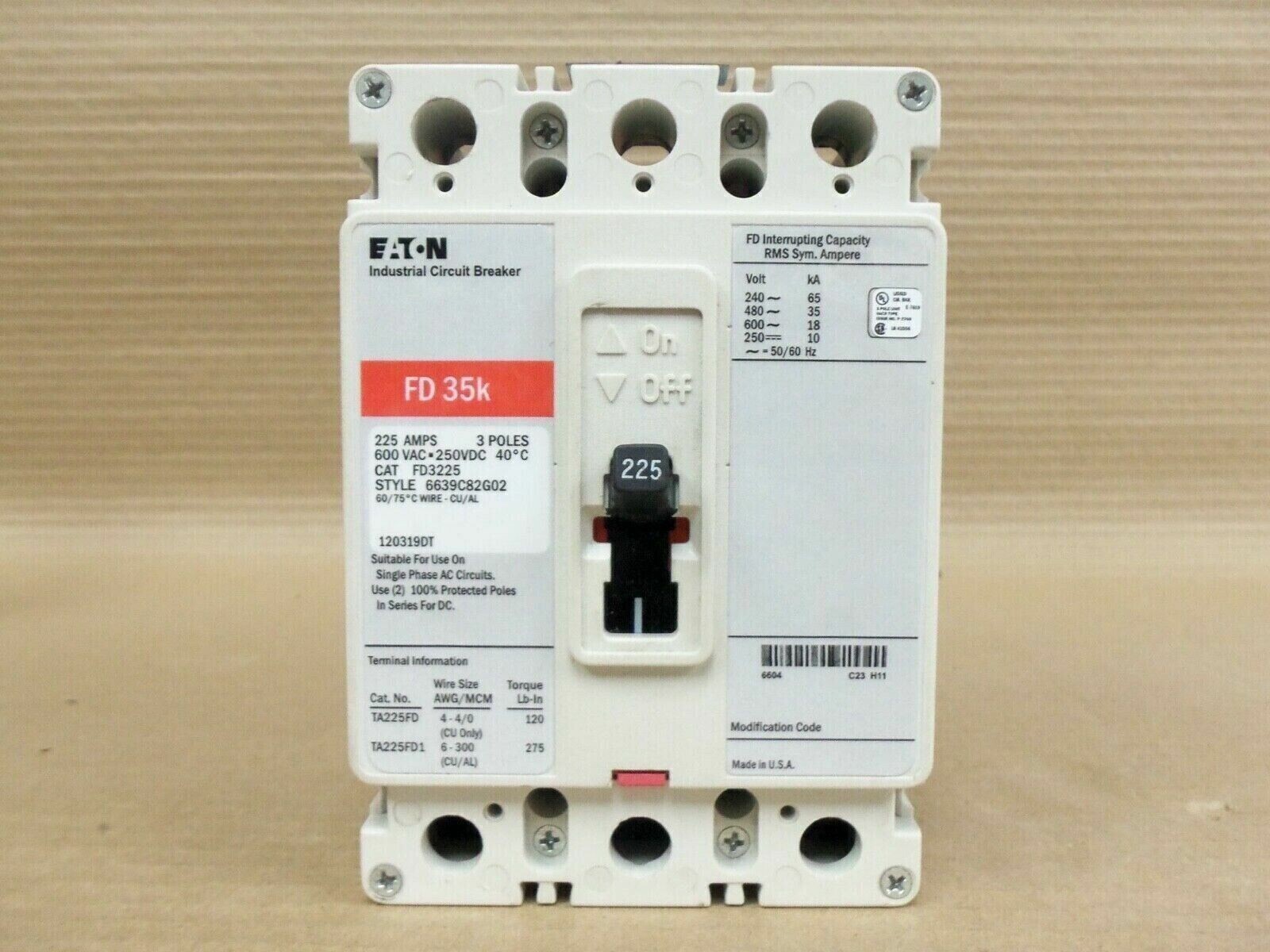 Eaton Cutler Hammer FD 35k FD3225 3 Pole 225 Amp 600v R/S Circuit ...