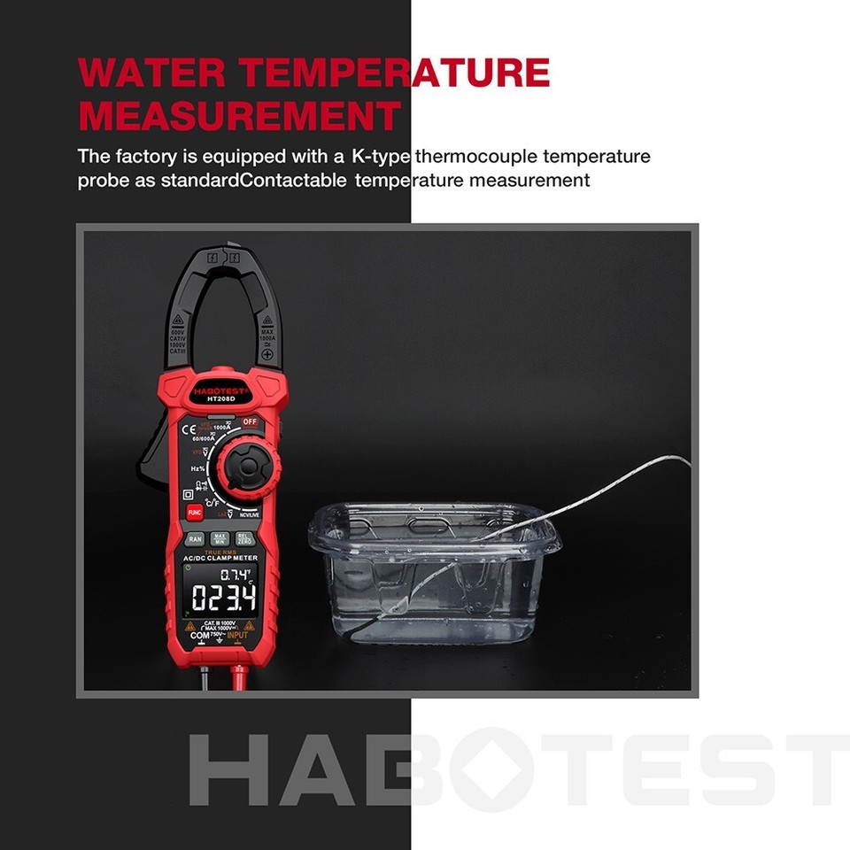 HABOTEST HT208 HT90 Digital Clamp Meter Multimeter AC DC Volt Amp Ohm ...