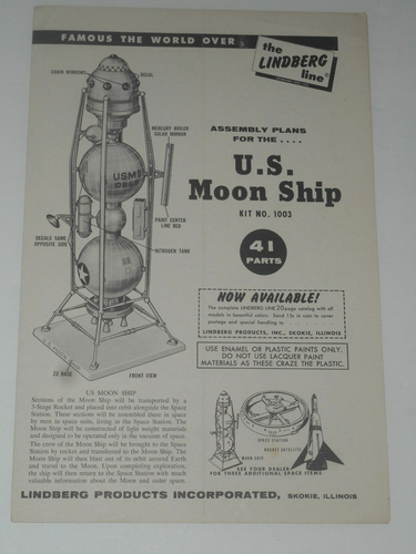 1958 LINDBERG U.S. MOONSHIP Model Kit 1003 Assembly Instructions ...