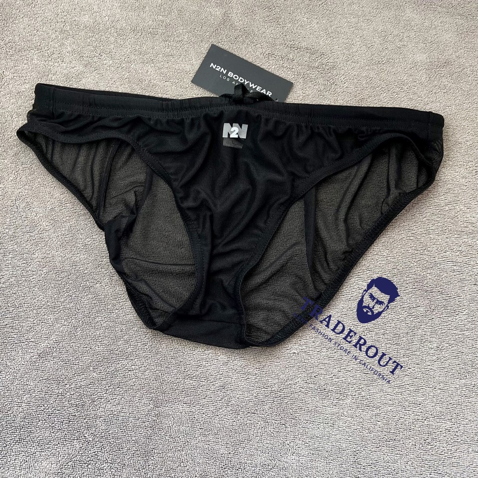 N2N Bodywear Men black sheer mesh swim brief swimwear underwear size M ...