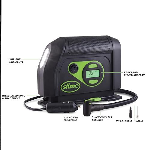 Slime 40051 Tire Inflator, Portable Car Air Compressor, Inflate Right ...