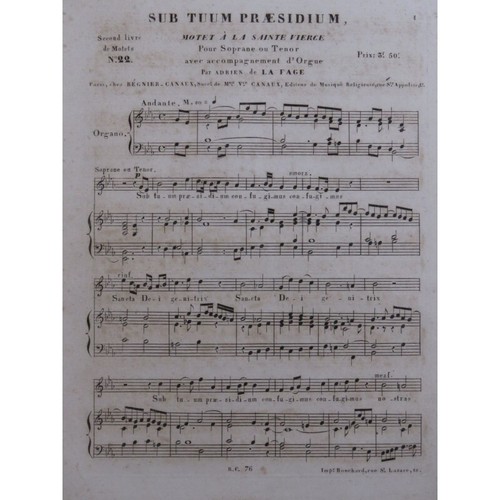 DE LA FAGE Adrien Sub Tuum Praesidium Chant Orgue ca1850 | eBay