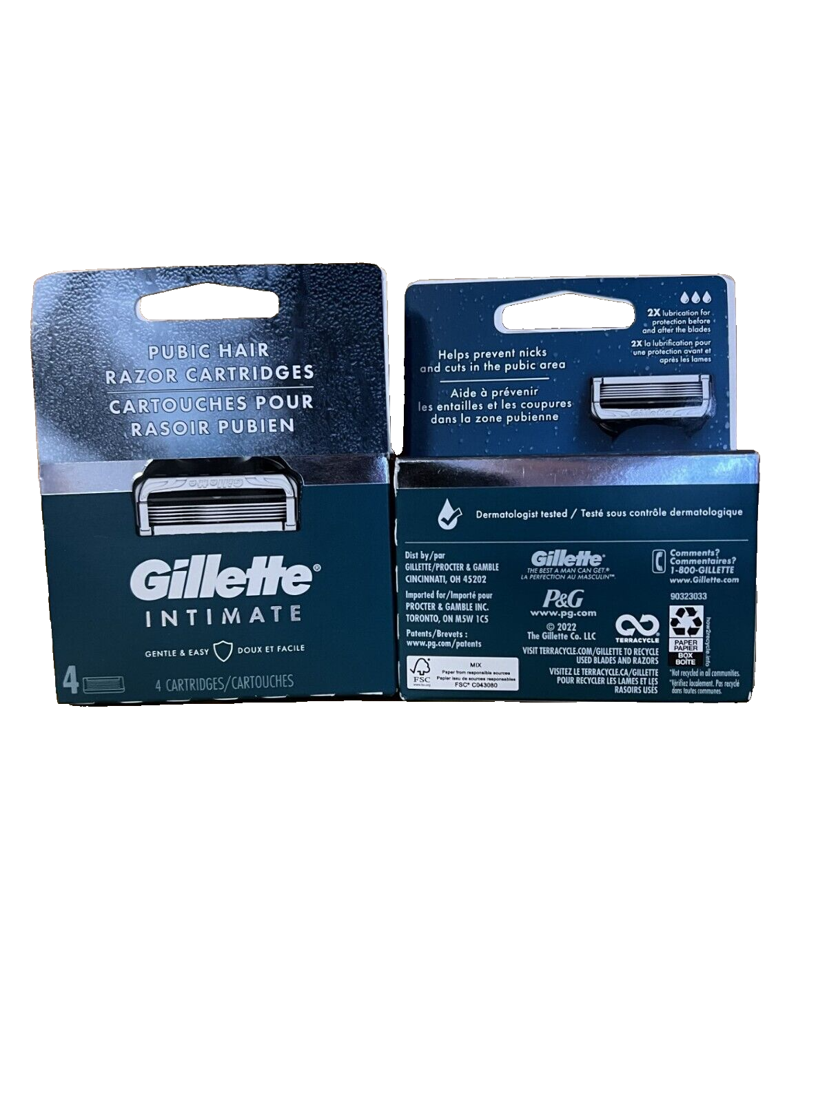 2 Gillette Intimate Pubic Hair Razor Cartridges 4 Razor Blade Refills ...