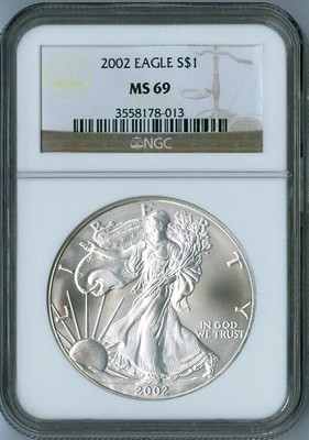 2002 AMERICAN EAGLE 1 oz SILVER Coin NGC MS69 MS 69 BROWN GOLD LABEL | eBay