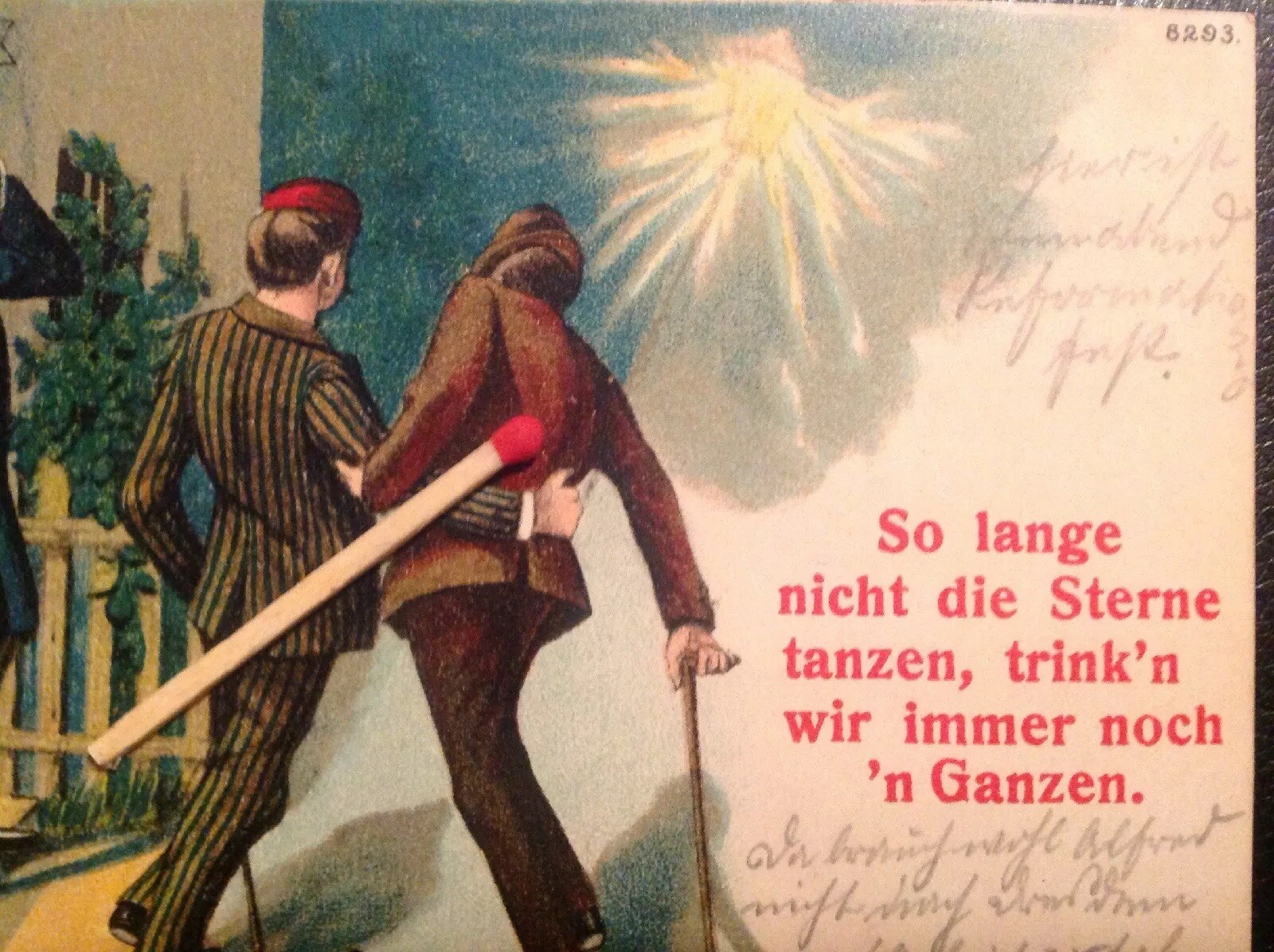 Lithografie Scherzkarte gelaufen 1914 ,Kneipe Umtrunk -Bier Wein und ...