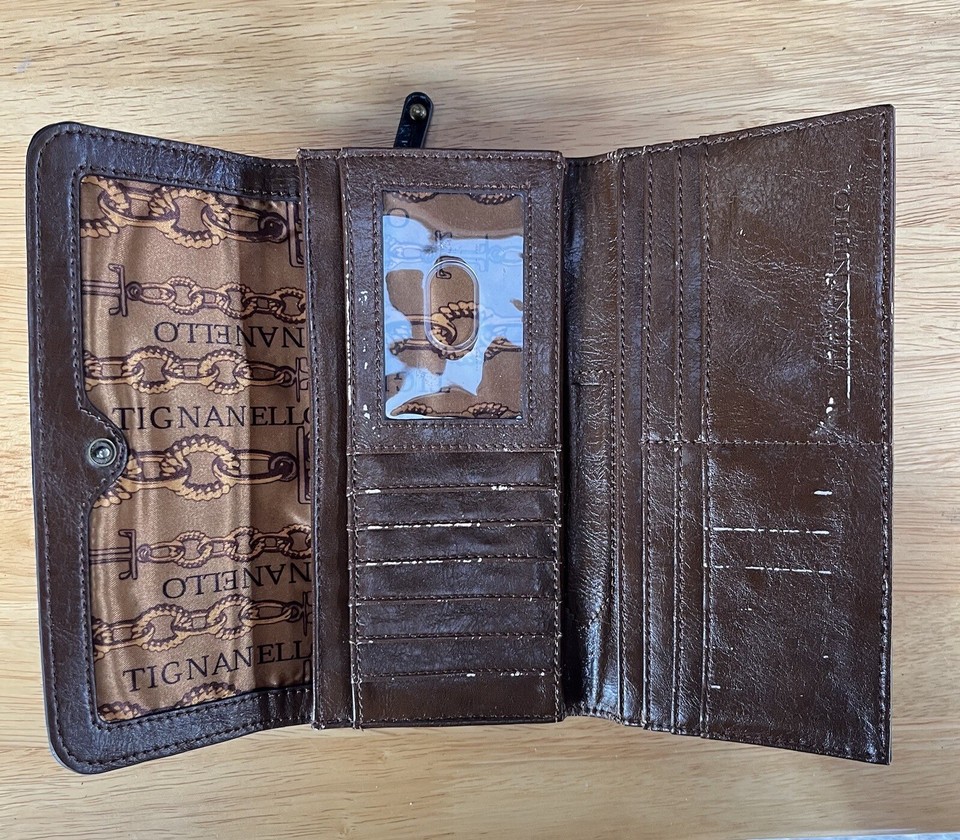 Tignanello Black Genuine Leather Pebble Trifold Wallet Organizer 7.5” x ...