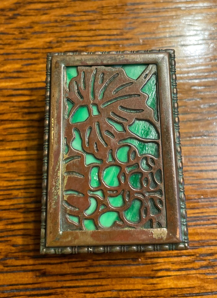 ANTIQUE TIFFANY STUDIOS GRAPEVINE BEADED MATCHBOX SAFE:GREEN GLASS ...