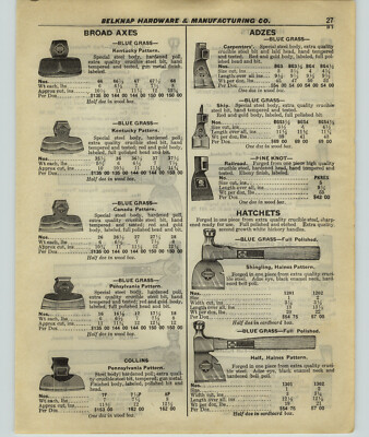 1927 PAPER AD Blue Grass Broad Axes Collins Adzes Hatchets | eBay