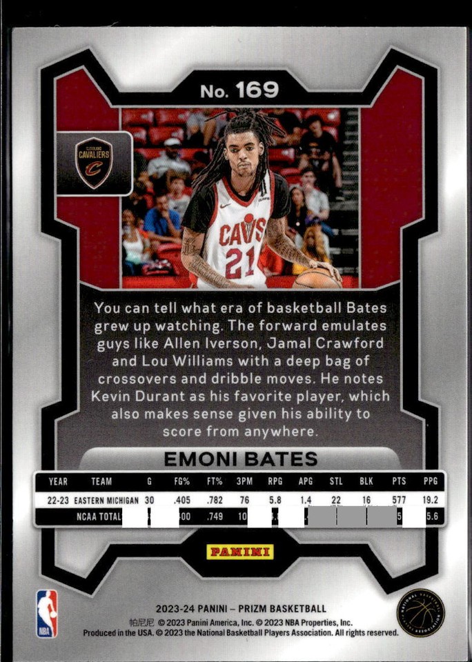 2023-24 Panini Prizm #169 Emoni Bates Rookie Cleveland Cavaliers | eBay