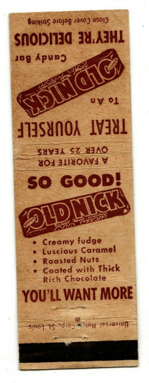 OLD NICK CANDY BAR matchcover matchbook - FOOD ADVERTISING - OLD! | eBay