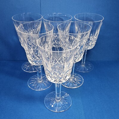 Set of 6 WATERFORD CRYSTAL Lismore 6-7/8" Water Goblet/Wine Glasses Lot ...