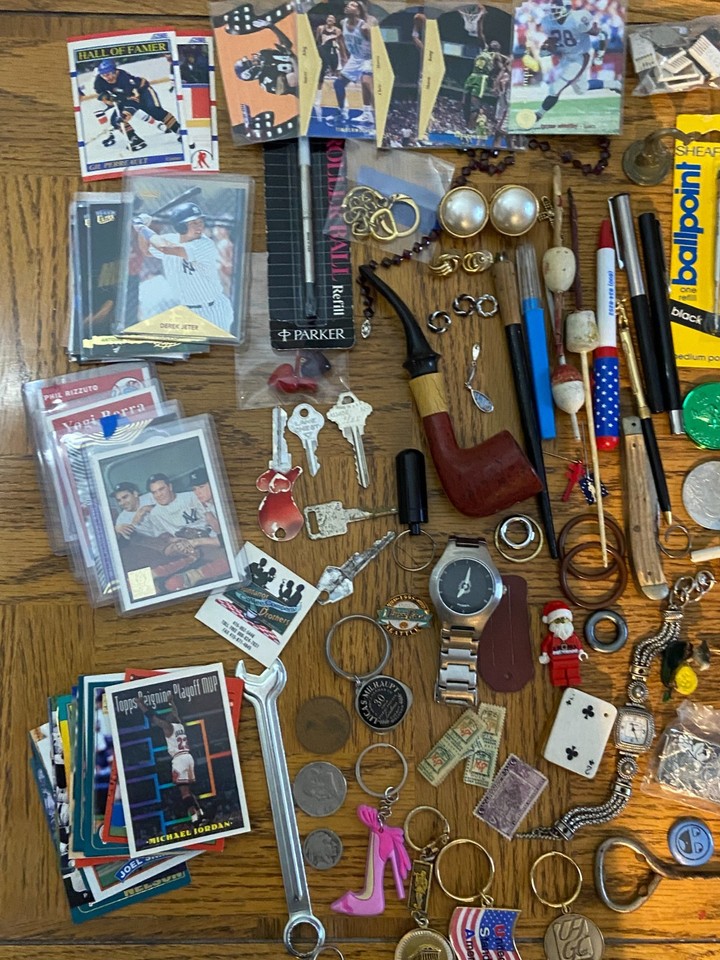 Junk Drawer Lot Vintage Random Stuff! Sports cards, watches, keys ...