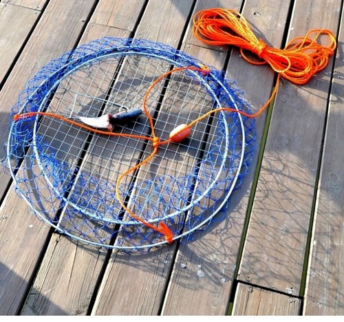 Wire Grid Bottom Crab Nets Two Ring Crab Kit with Harness and Bait Clip ...