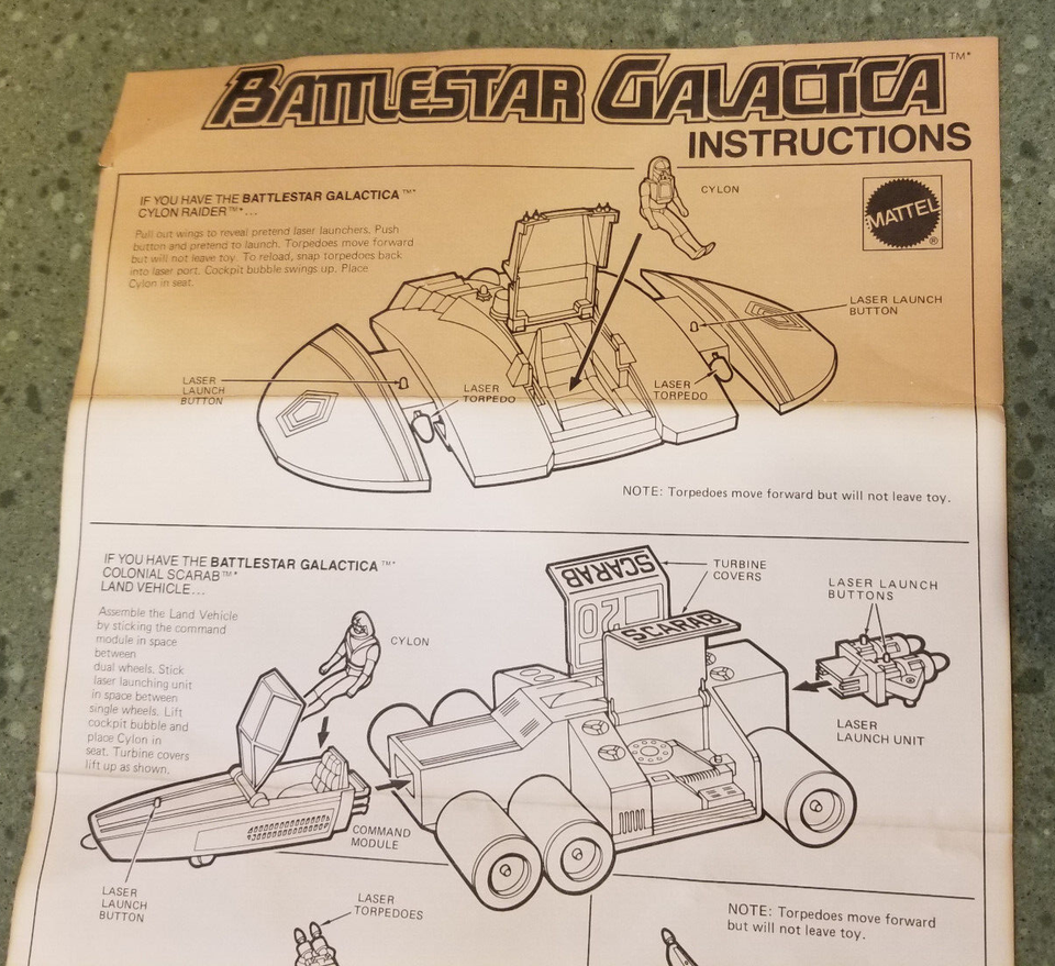 1978 BATTLESTAR GALACTICA INSTRUCTION SHEET Mattel Cyclon Raider ...