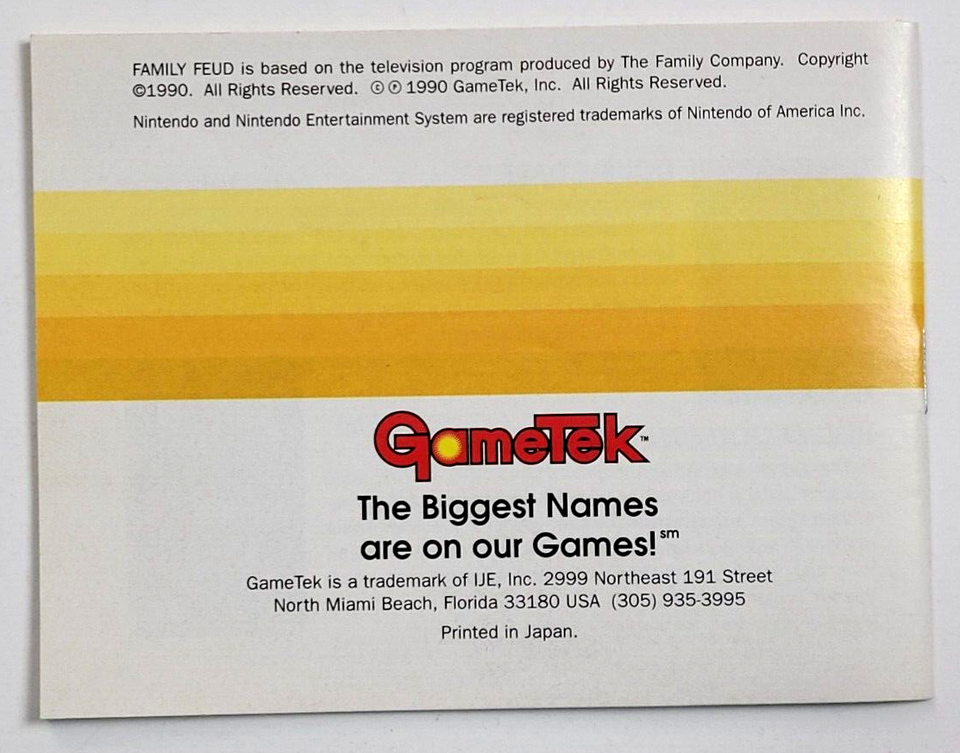 FAMILY FEUD - NES GAME MANUAL - NINTENDO GAME MANUAL ONLY | eBay