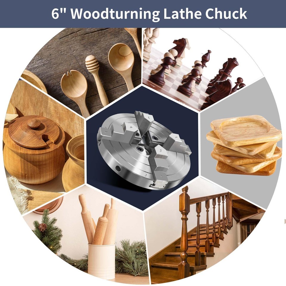 6 Inch Wood Lathe Chuck Set 4 Jaws Self-Centering Lathe Chucks Thread 1 ...