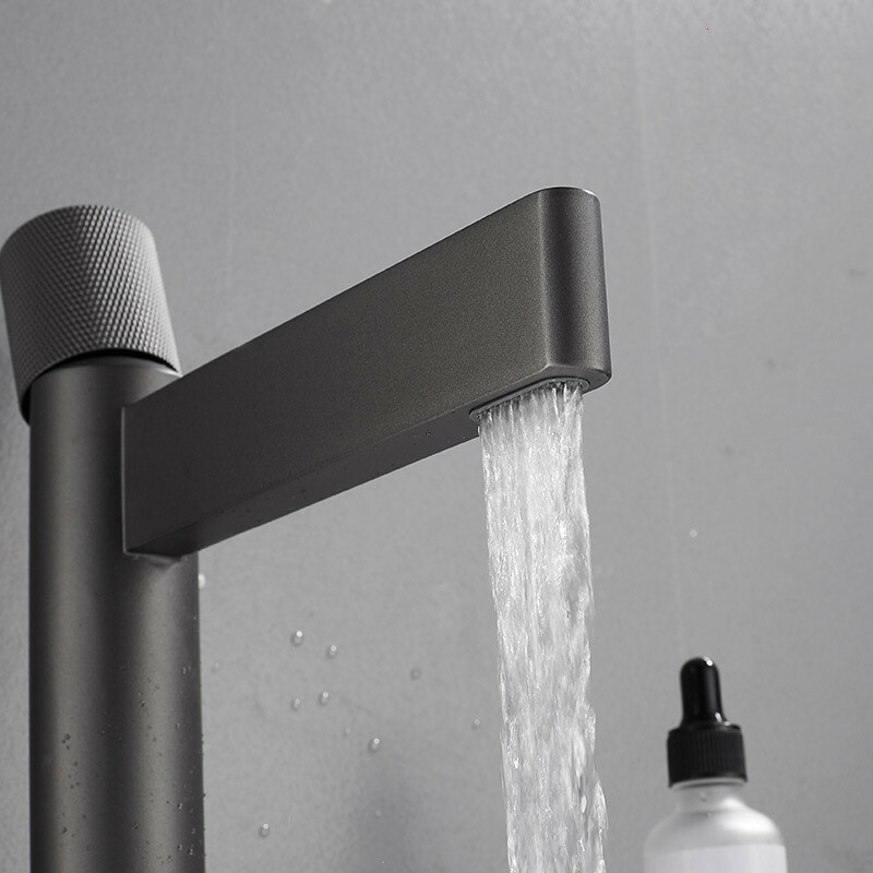 Bathroom Waterfall Mixer Tap Gray Color Wash Basin Faucet Single Handle ...