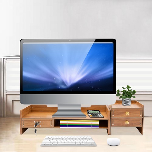 Wooden Desk Organizer w/ Drawers Office Supplies Computer Desktop ...