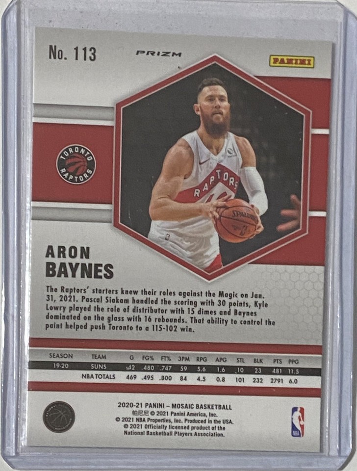 2020-21 Panini Mosaic Tmall Asia Raptors Aron Baynes Gold Wave Prizm ...