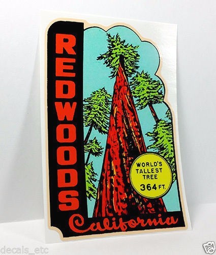 REDWOODS California Vintage Style Travel Decal, Vinyl Sticker, Luggage ...