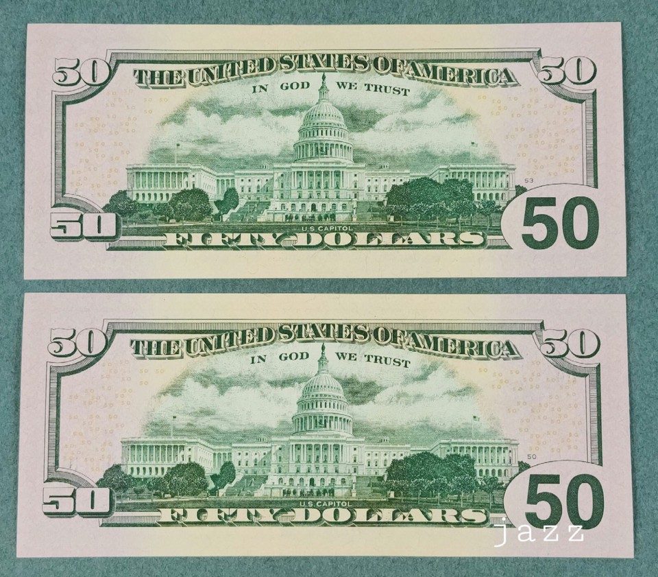 SET 2x NEW 2017A $50 Dollars Sequential Order Banknotes Mint from BEP ...