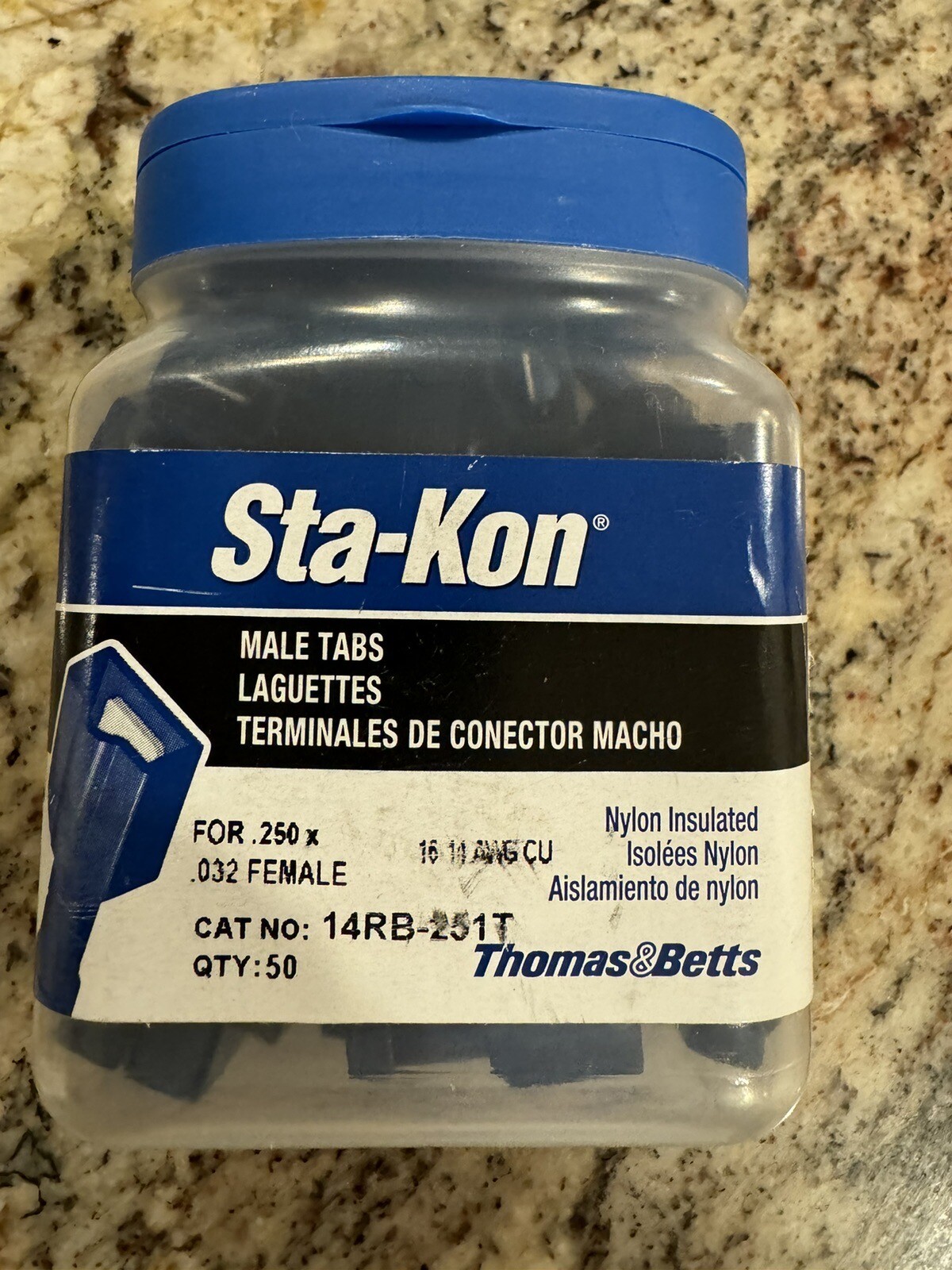 Thomas & Betts Sta-Kon 14RB-251T Male Tabs Nylon Insulated, Pack of 50 ...